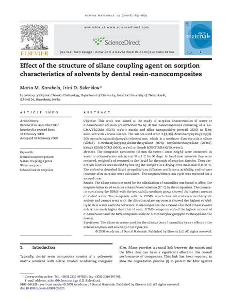 Pdf Effect Of The Structure Of Silane Coupling Agent On Sorption Characteristics Of Solvents