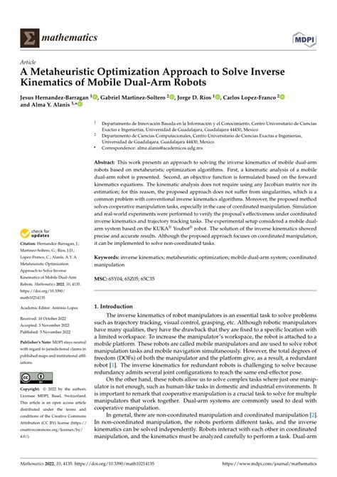 Pdf A Metaheuristic Optimization Approach To Solve Inverse Kinematics