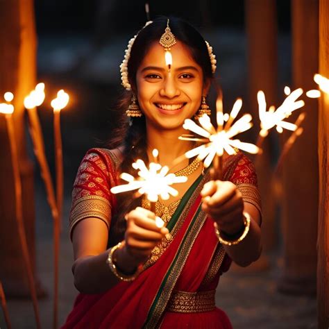 Premium Photo A Beautiful Girl Playing Diwali At Night