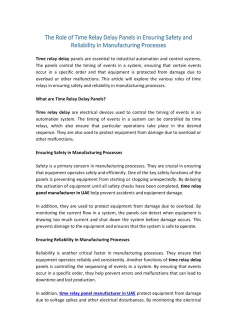 Ppt The Role Of Time Relay Delay Panels In Ensuring Safety And