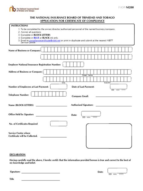 Ni200 Application For Compliance Pdf