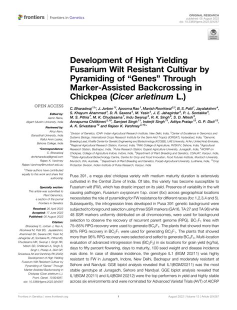Pdf Development Of High Yielding Fusarium Wilt Resistant Cultivar By Pyramiding Of Genes