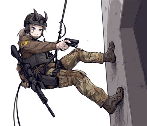 Safebooru 1girl Absurdres Assault Rifle Blue Eyes Body Armor Boots