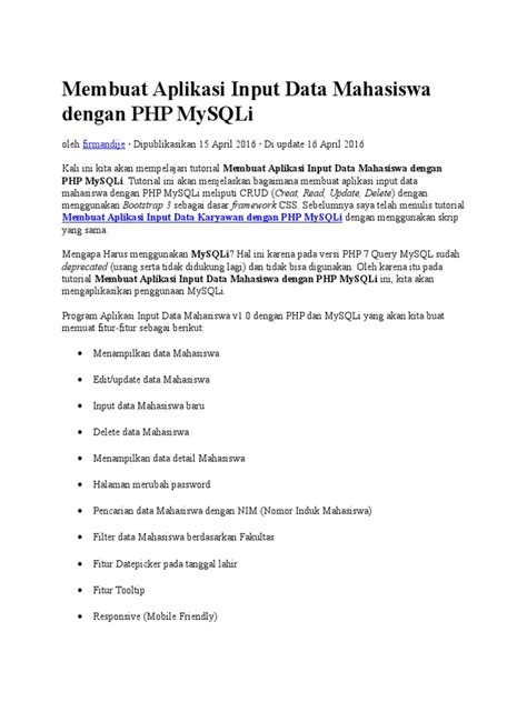 Membuat Aplikasi Input Data Mahasiswa Dengan Php Mysqli Pdf