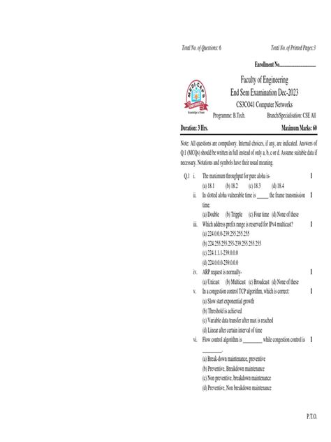 Cs3co41 Computer Networks Qp Pdf Internet Protocols Computer Network
