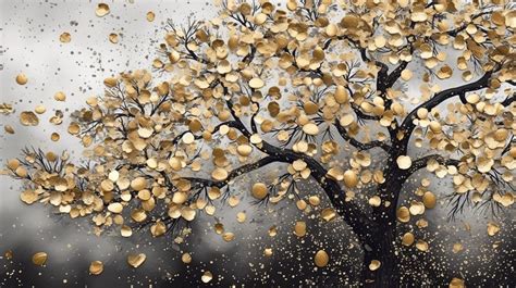 3d 벽 아트 포스터에 검은 튄 황금 나무 잎 카드 패턴 추상 인쇄 추상 그림 배경 일러스트 및 사진 무료 다운로드