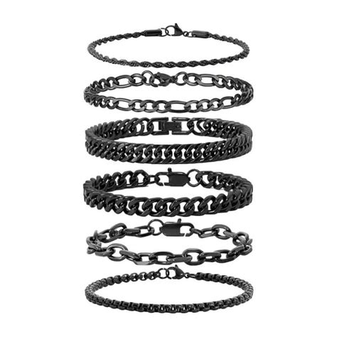 Stainless Steel Cuban Link Bracelet Chain Set Black Stainless Steel