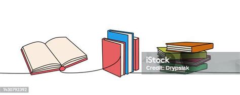 열린 책과 닫힌 책 한 줄 색깔의 연속 그림 서점 도서관 연속 한 줄 다채로운 일러스트레이션 벡터 선형 일러스트레이션 공부에