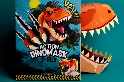 와이팩토리 액션 다이노 마스크 페이퍼 토이 패키지 디자인 패키지 컨셉개발 캐릭터 및 일러스트 지기구조 설계 프로토타입