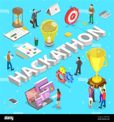 Isometric Flat Vector Concept Of Hackathon Hack Marathon Coding Event