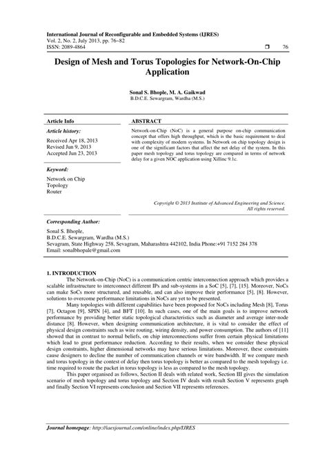 Pdf Design Of Mesh And Torus Topologies For Network On Chip Application