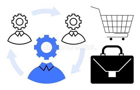 Business Workflow With Human Resources Shopping Cart And Briefcase Illustrations Stock Vector