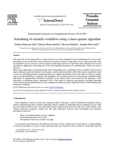 Scheduling Of Scientific Workflows Using A Chaos Genetic Algorithm Pdf Chaos Theory