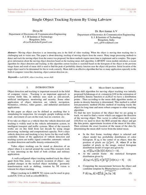 single object tracking system by using labview pdf computer vision