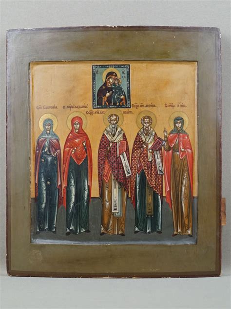 Икона «Избранные Святые предстоящие иконе Пресвятой Богородицы Толгской дерево смешанная