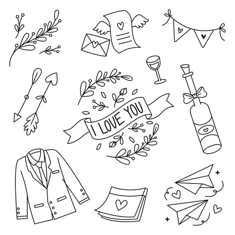 Premium Vector Set Doodle Element Of Wedding Objects Hand Drawn Illustration
