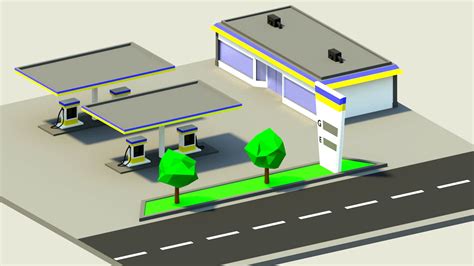 Gas Station Low Poly 3d Model