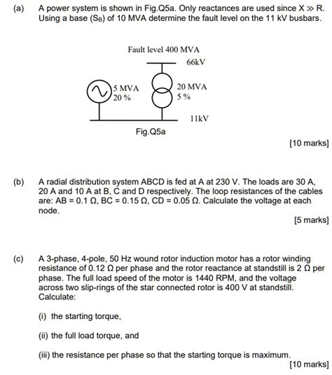 Solved A A Power System Is Shown In Figq5aonly Reactances Are Used