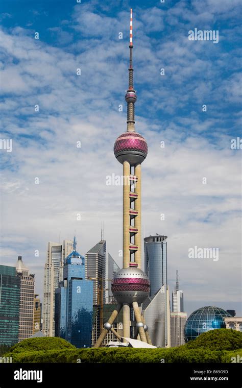 Low Angle View Of A Tv Tower Oriental Pearl Tower Shanghai China