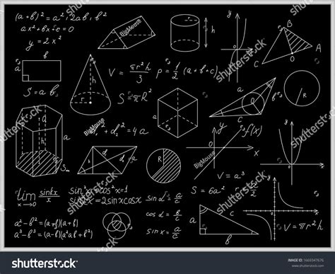 Blackboard Mathematical Thin Line Shapes Inscriptions Stock Vector Royalty Free 1669347676