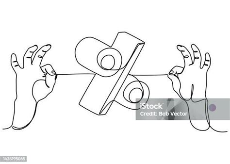 백분율 기호 단어가있는 문자열을 들고있는 두 손의 연속 한 줄 씬 라인 일러스트 레이 션 벡터 개념 윤곽선 그리기 창조적 인 아이디어 밧줄에 대한 스톡 벡터 아트 및 기타