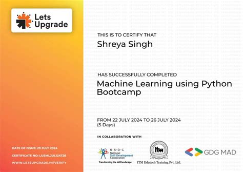Shreya Singh On Linkedin Completed Machine Learning Using Python Course From Lets Upgrade