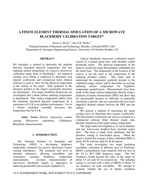 Pdf A Finite Element Thermal Simulation Of A Microwave Blackbody Calibration Target
