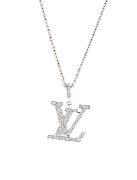 Louis Vuitton 18k Diamond Lv Medium Pendant Necklace 18k White Gold