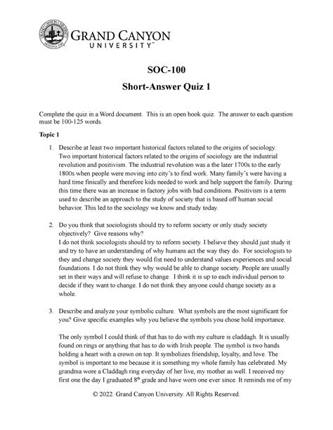 Week 1 Quiz Week One Quiz Soc Short Answer Quiz 1 Complete The