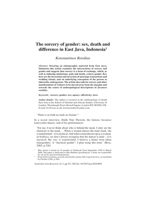 Pdf The Sorcery Of Gender Sex Death And Difference In East Java