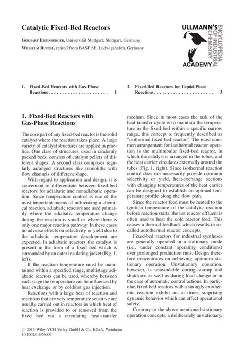 Catalytic Fixed Bed Reactors
