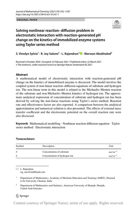 Solving Nonlinear Reactiondiffusion Problem In Electrostatic Interaction With Reaction