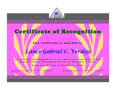 Information Technology Sample Certificate