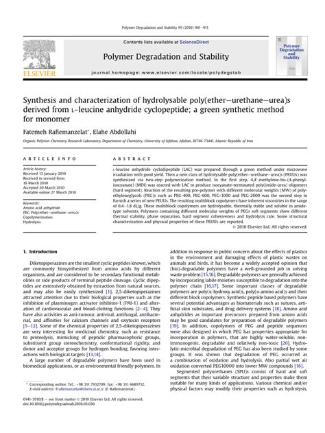 Pdf Synthesis And Characterization Of Hydrolysable Polyether