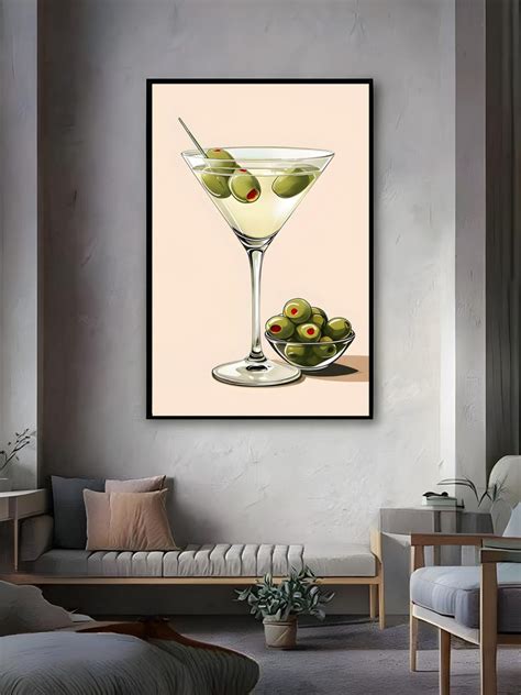 Martini Art Deco Wall Olives Wallpaper Glass Etsy