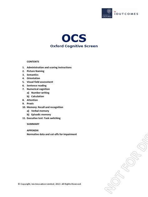 Ocs Manual Cognitive Screen Pdf Multiple Choice Test Assessment