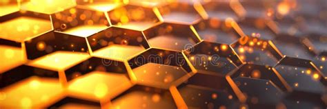 Beautiful Golden Hexagonal Grid With Glowing Particles Abstract