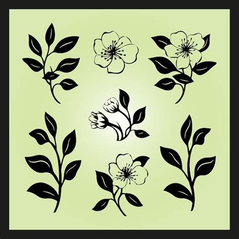 재스민 꽃 실루 클리파트 세트 스 컬러 배경 프리미엄 벡터