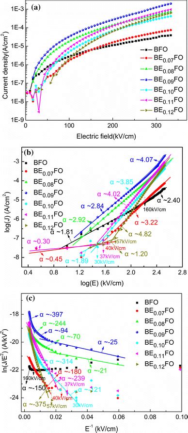 Leakage Current Density As A Function Of The Electric Field Semilog