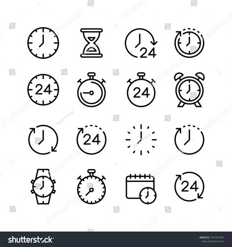 Time Clock Line Icons Set Vector Stock Vector Royalty Free 1591637461