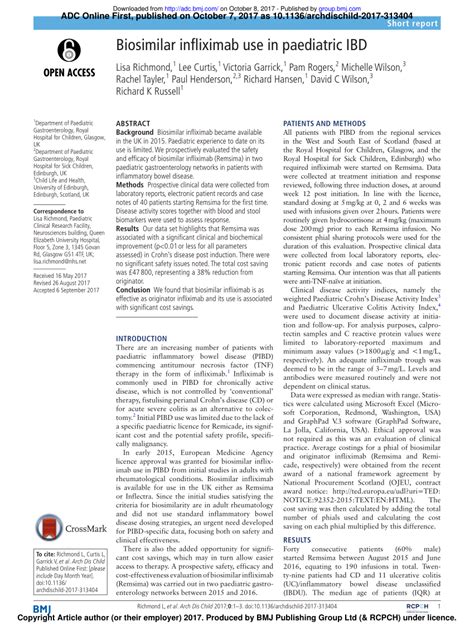 Pdf Biosimilar Infliximab Use In Paediatric Ibd