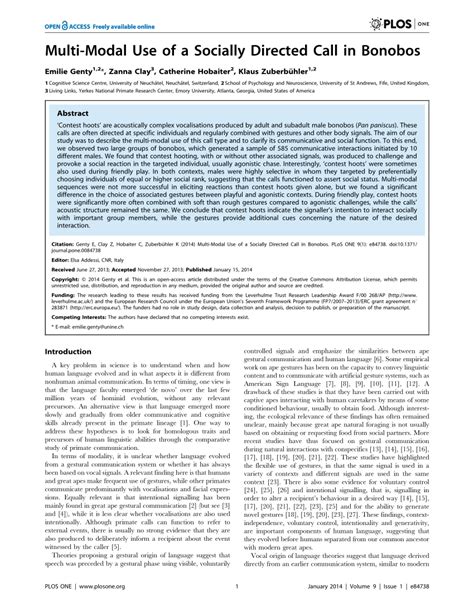 Pdf Multi Modal Use Of A Socially Directed Call In Bonobos