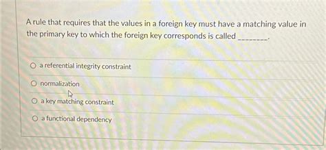 Solved A Rule That Requires That The Values In A Foreign Key