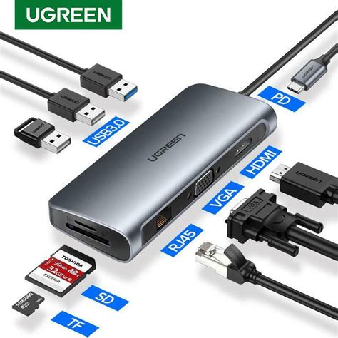 Ugreen 9 In 1 Usb C Adapter Hub Gigabit Ethernet 4k Hdmi Vga Sd Tf Reader Usb 3 0 Shopee Thailand