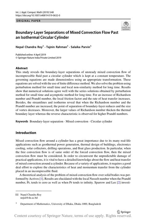 Boundary Layer Separations Of Mixed Convection Flow Past An Isothermal Circular Cylinder