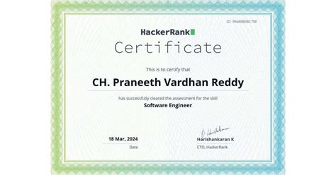 Praneeth Vardhan Reddy Ch On Linkedin Hackerrank Skill Certificate