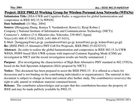 Ppt Project Ieee P80215 Working Group For Wireless Personal Area