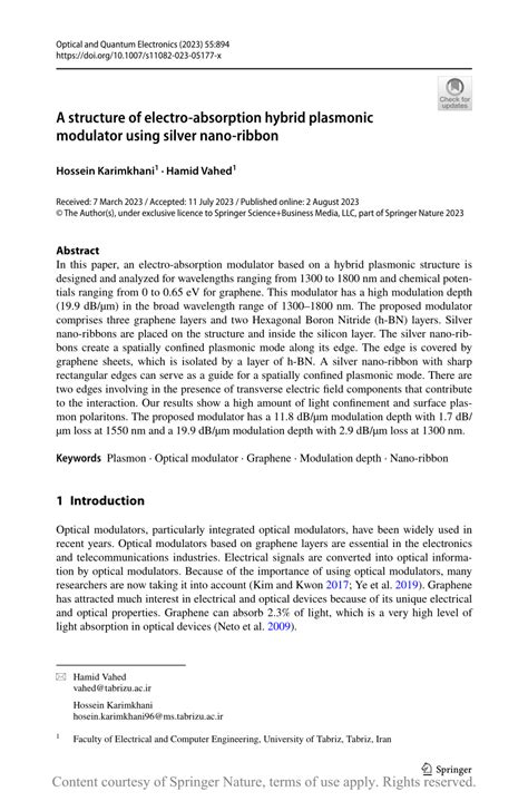 A Structure Of Electro Absorption Hybrid Plasmonic Modulator Using Silver Nano Ribbon