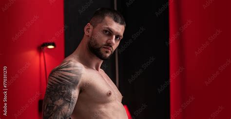 Photo Stock Sexy And Naked Muscular Young Man Sensual Posing Sexy Shirtless Male Model