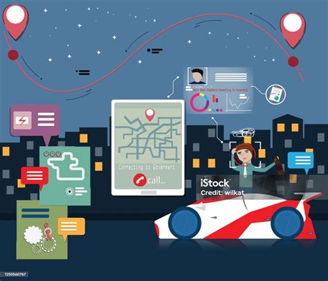 인텔리전스 자동차 플랫 디자인 개념 자동차는 운전자가 편안하고 저장하는 데 도움이 지능 시스템을 가지고 벡터 0명에 대한 스톡 벡터 아트 및 기타 이미지 Istock